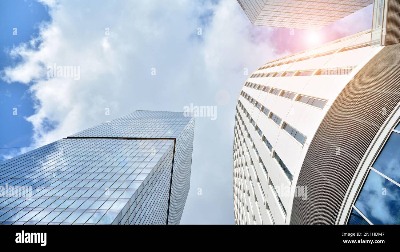 Fragment of glass and metal facade walls. Commercial office buildings ...