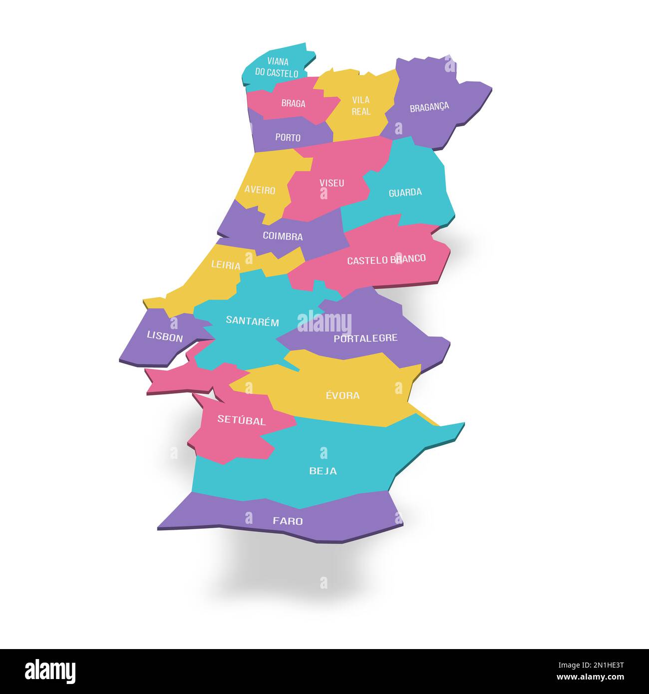 Portugal political map of administrative divisions - districts. 3D ...