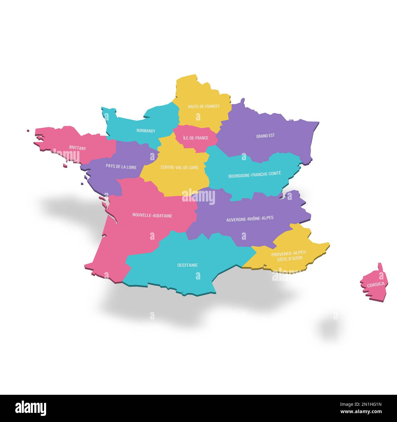 France political map of administrative divisions - regions. 3D colorful ...