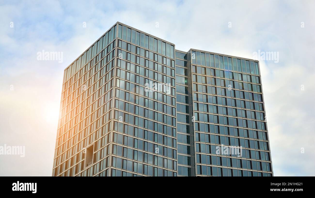 Fragment of glass and metal facade walls. Commercial office buildings ...
