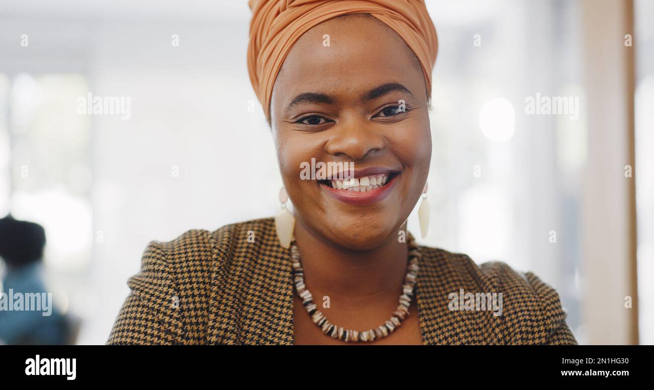 Happy, smile and face of a professional black woman with a positive ...