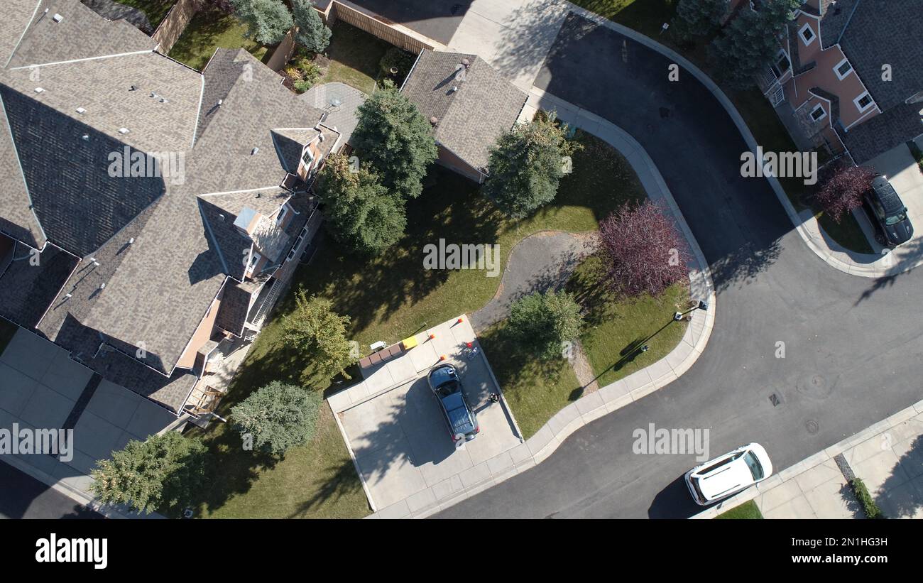 An aerial shot of the suburban Calgary city in Alberta province, Canada ...