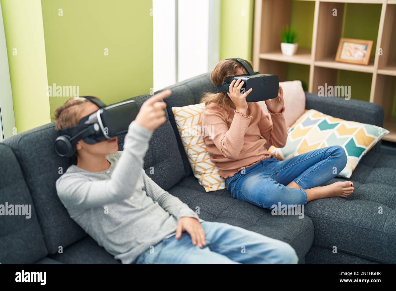 Caucasian girl using vr glasses hi-res stock photography and images - Alamy