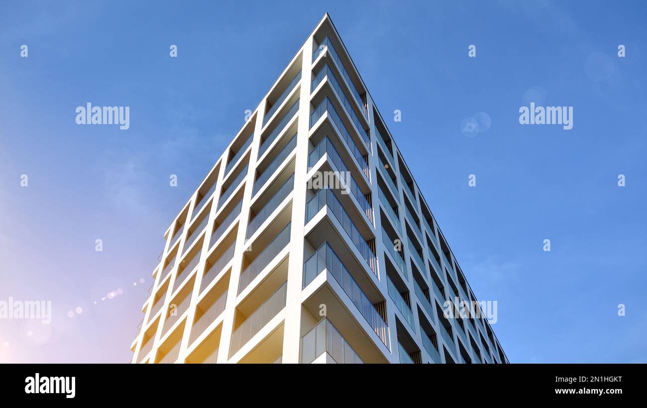 Condominium and apartment building with symmetrical modern architecture ...
