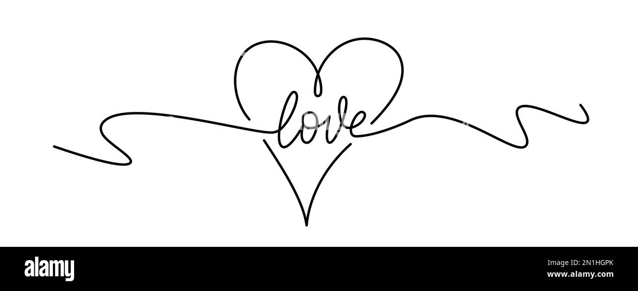 LOVE word continuous one line lettering with heart shape. Vector ...