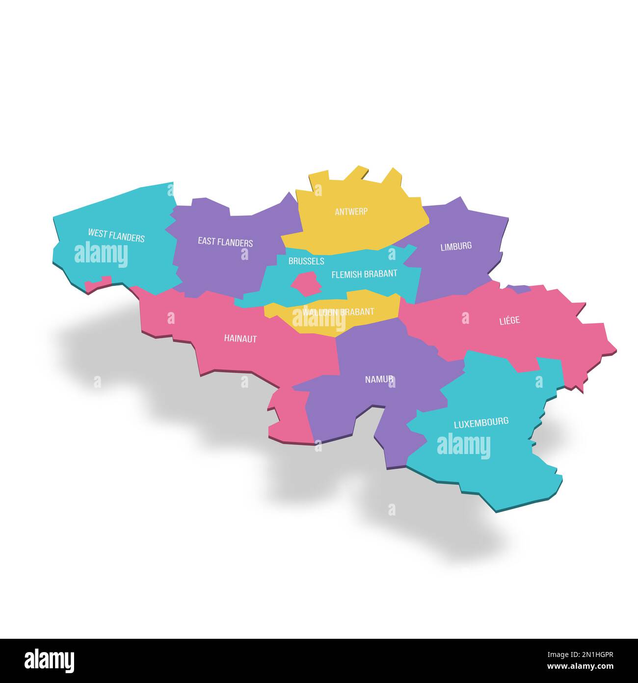 Belgium political map of administrative divisions - provinces. 3D ...