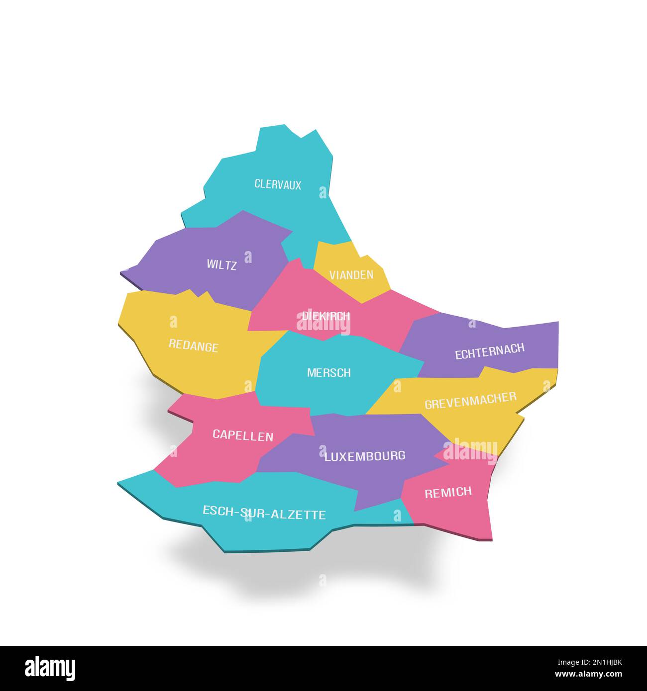 Luxembourg political map of administrative divisions - cantons. 3D ...