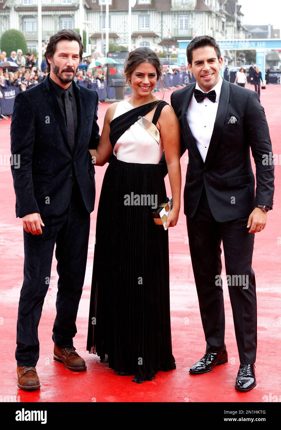Canadian actor Keanu Reeves, left, Chilean actress Lorenza Izzo, center ...