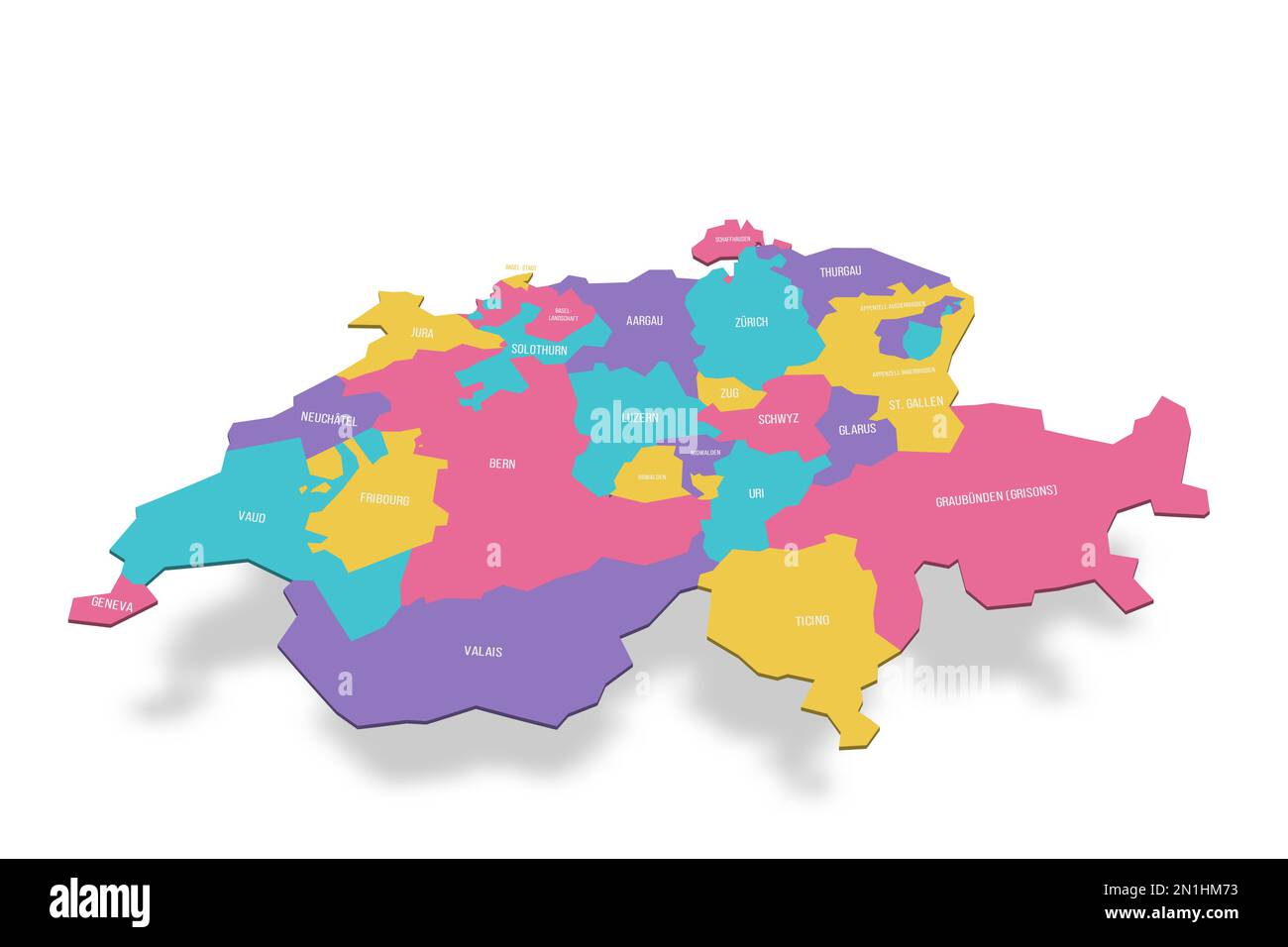 Switzerland political map of administrative divisions - cantons. 3D ...