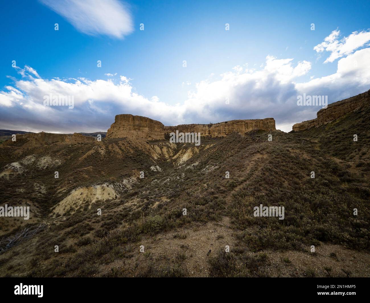 Arid barren badland, wild west dry desert landscape of Bannockburn ...