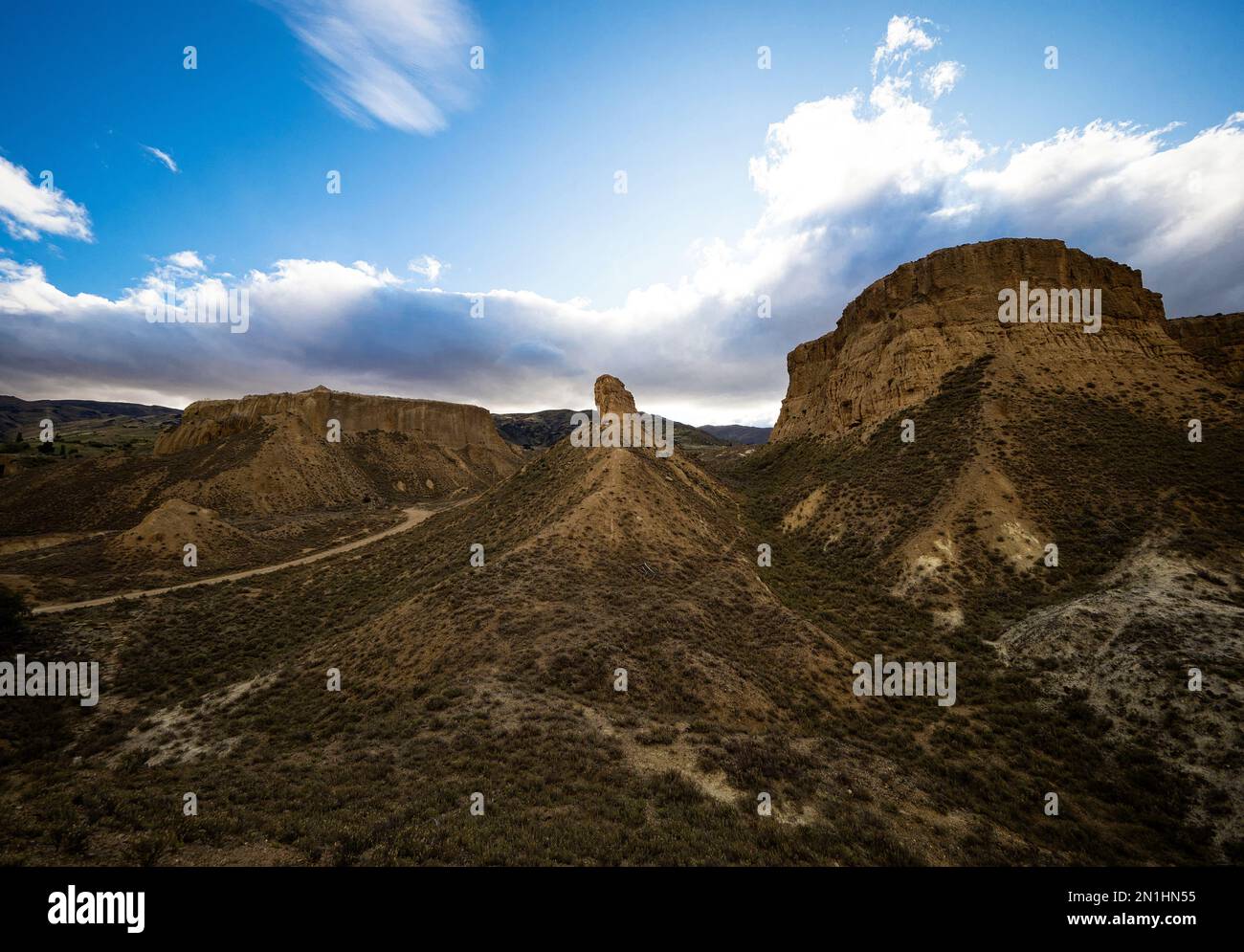 Arid barren badland, wild west dry desert landscape of Bannockburn ...