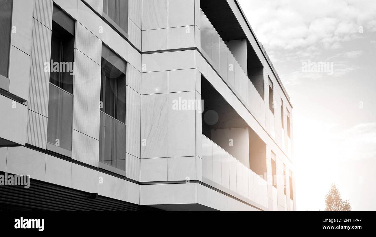 Detail of modern residential flat apartment building exterior. Fragment ...