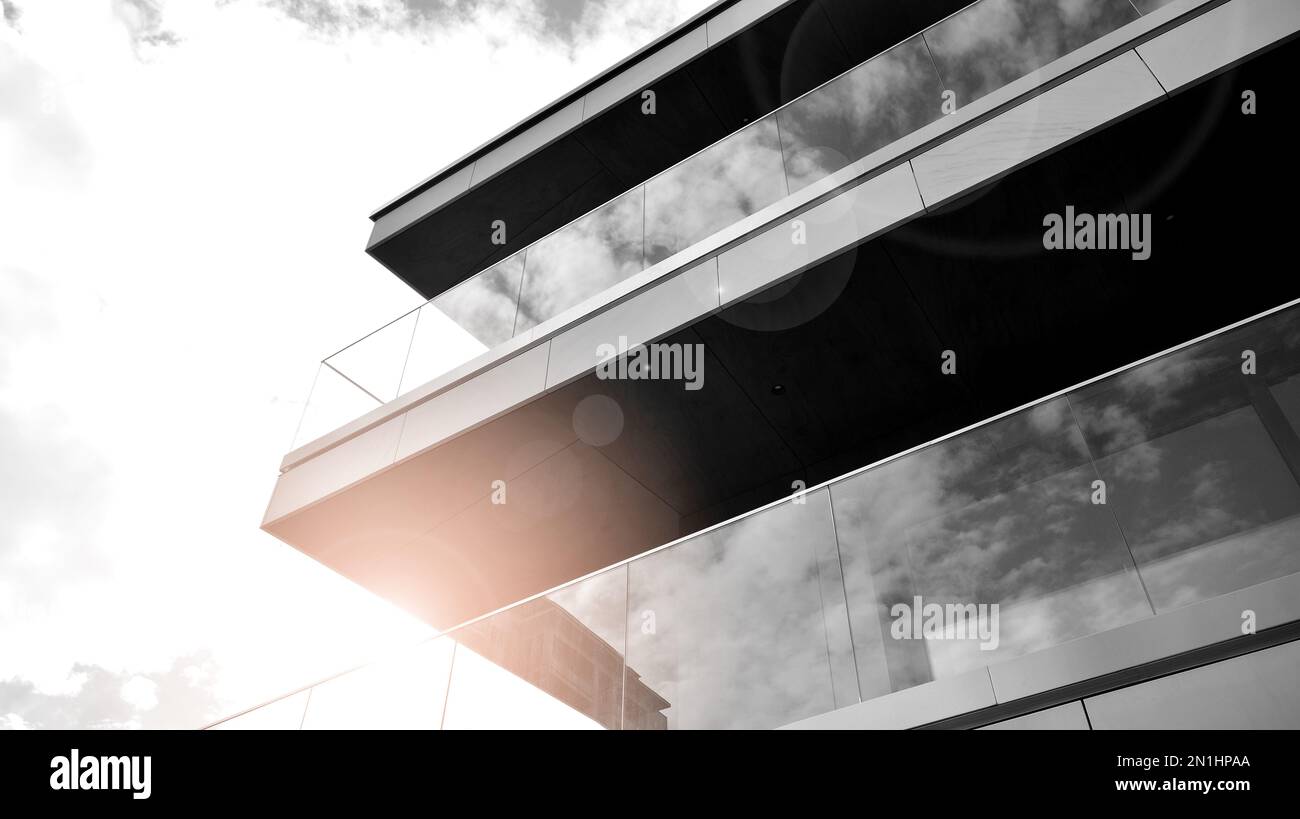 Detail of modern residential flat apartment building exterior. Fragment ...