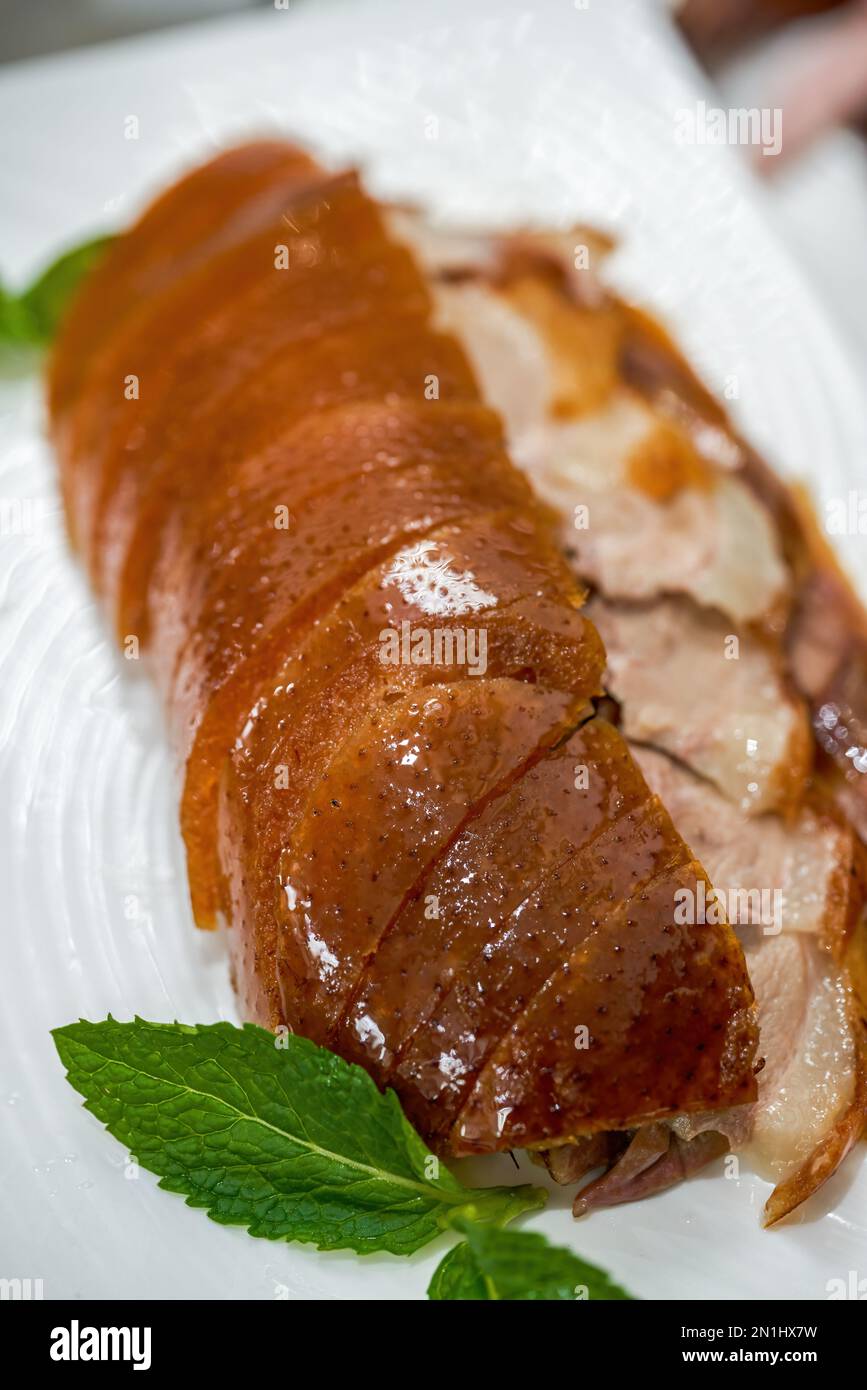 A crisp, dry and fragrant Peking duck, sliced skin duck Stock Photo - Alamy
