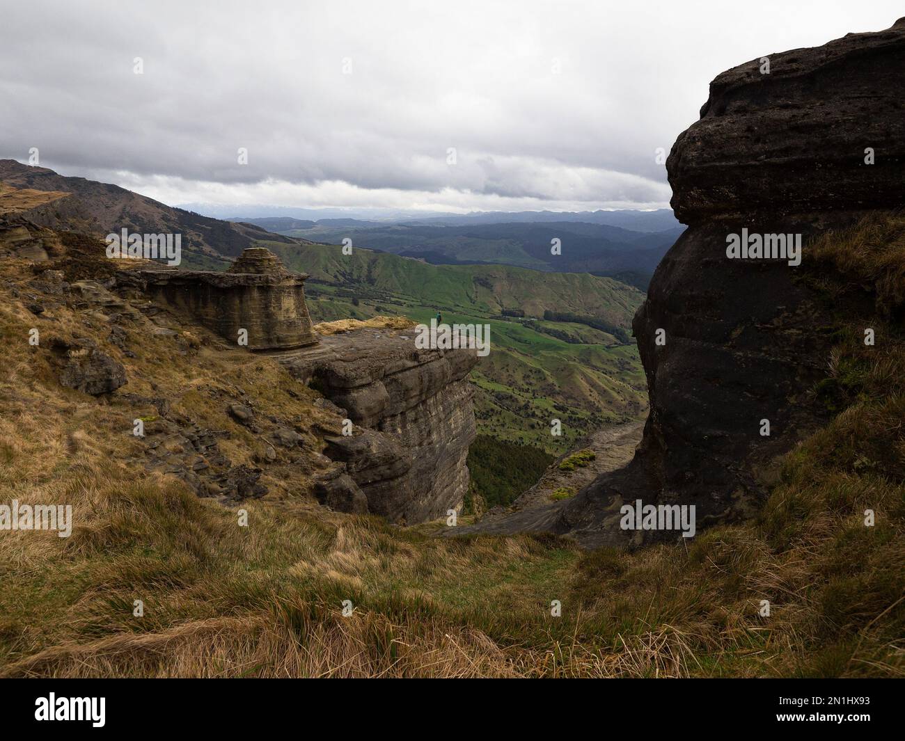 Lone hiker enjoying backcountry nature landscape mountain hills ...