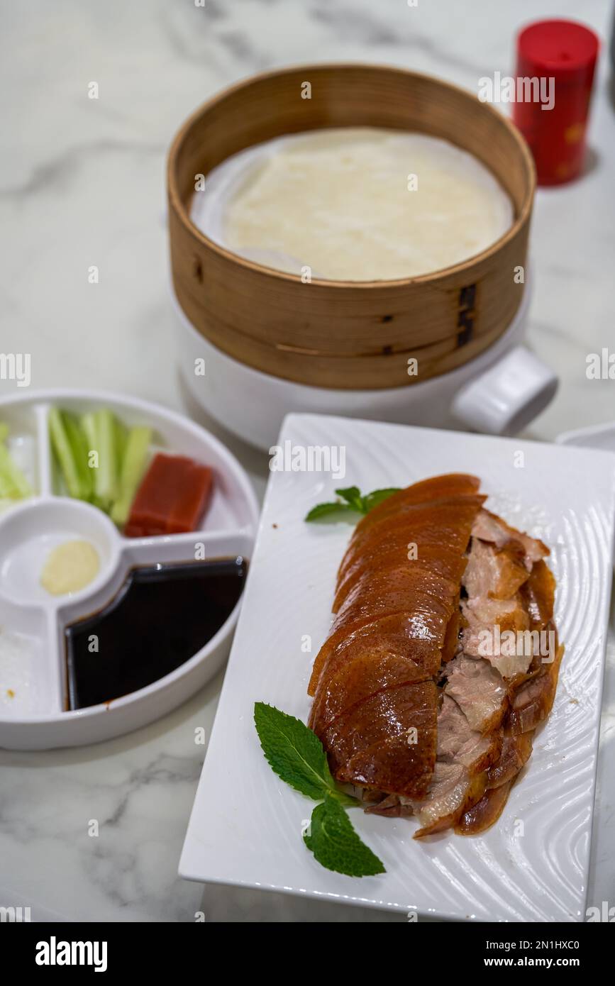 A crisp, dry and fragrant Peking duck, sliced skin duck Stock Photo - Alamy