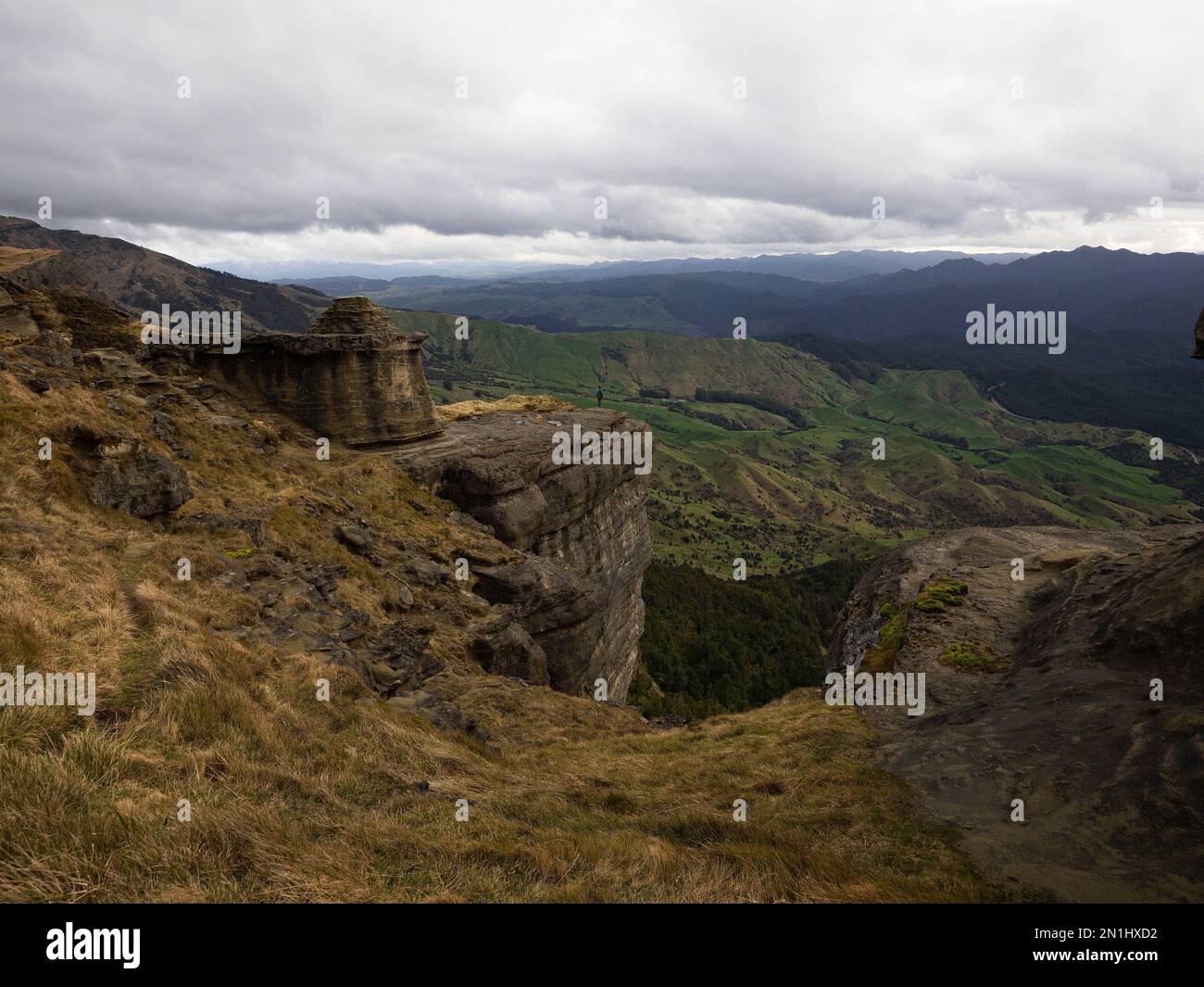 Lone hiker enjoying backcountry nature landscape mountain hills ...