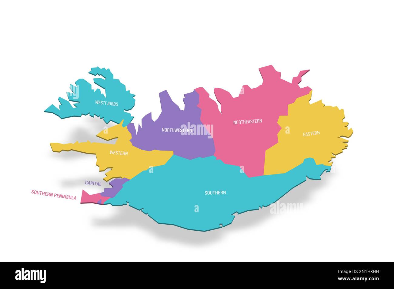 Iceland political map of administrative divisions - regions. 3D ...