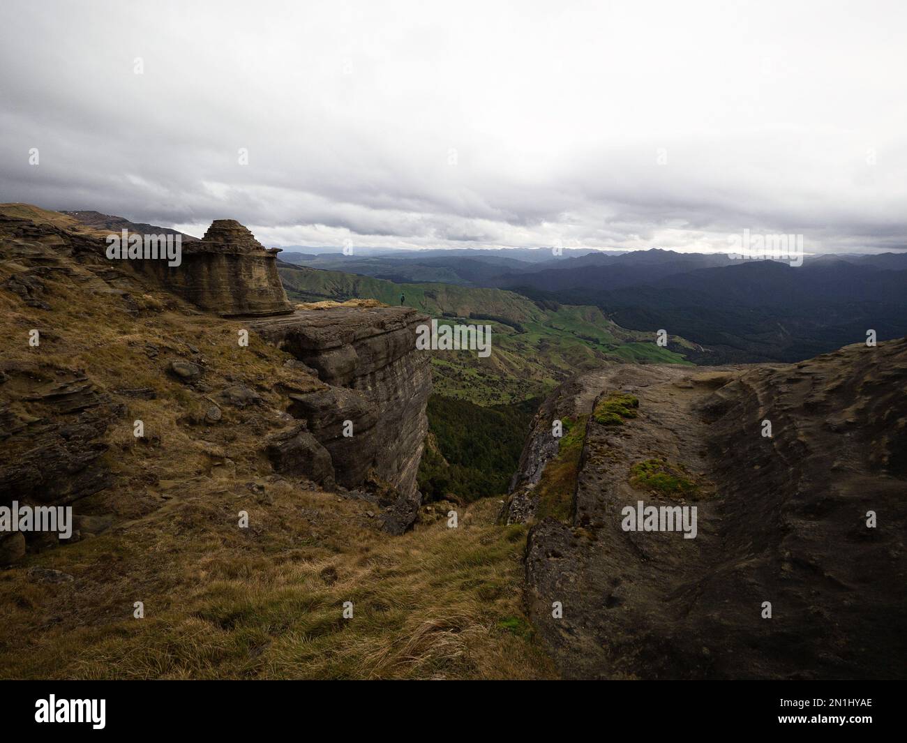 Lone hiker enjoying backcountry nature landscape mountain hills ...