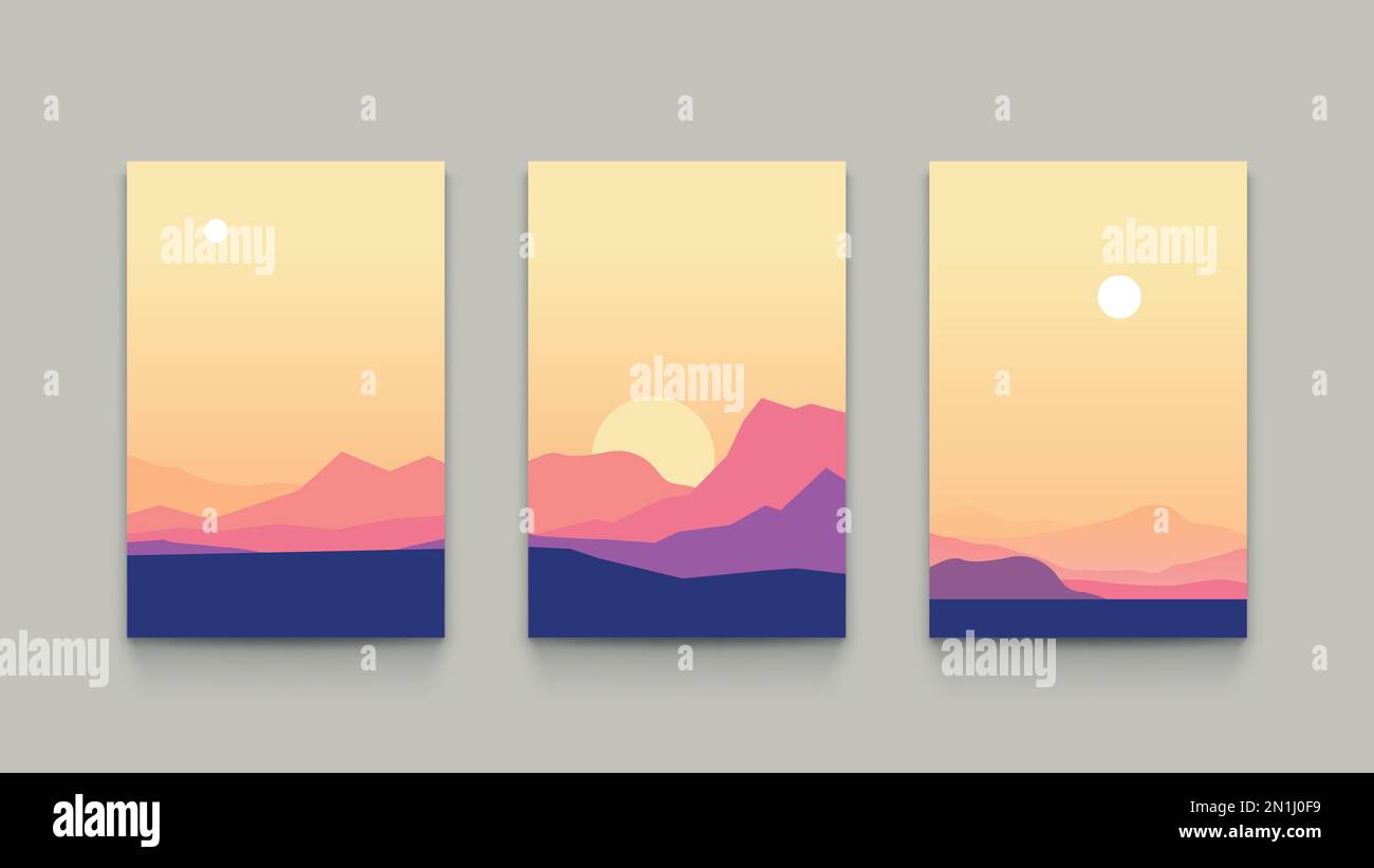 three images of mountain landscapes layer design Stock Vector Image ...