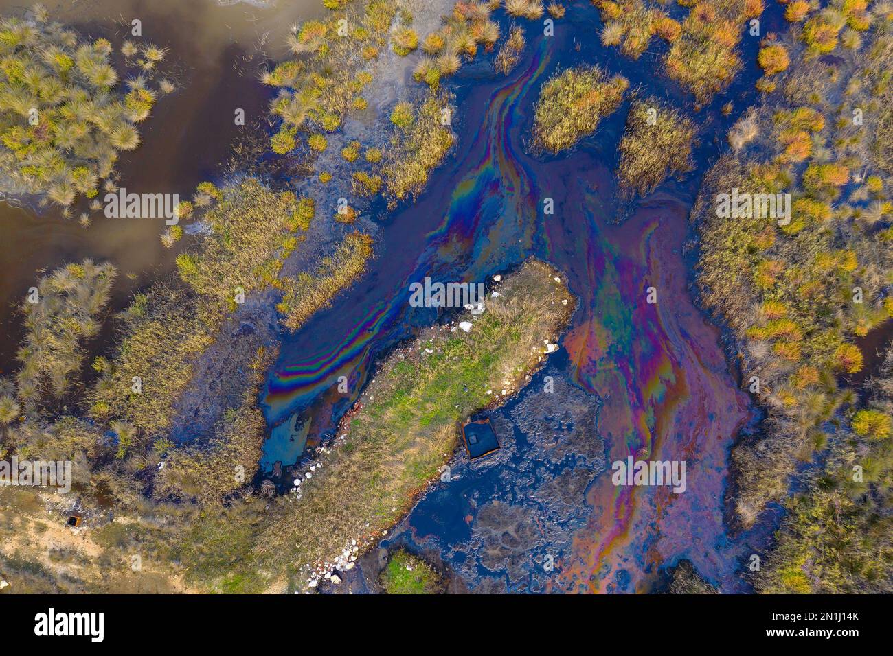 Abstract aerial landscape of an old lake with reflections Stock Photo ...
