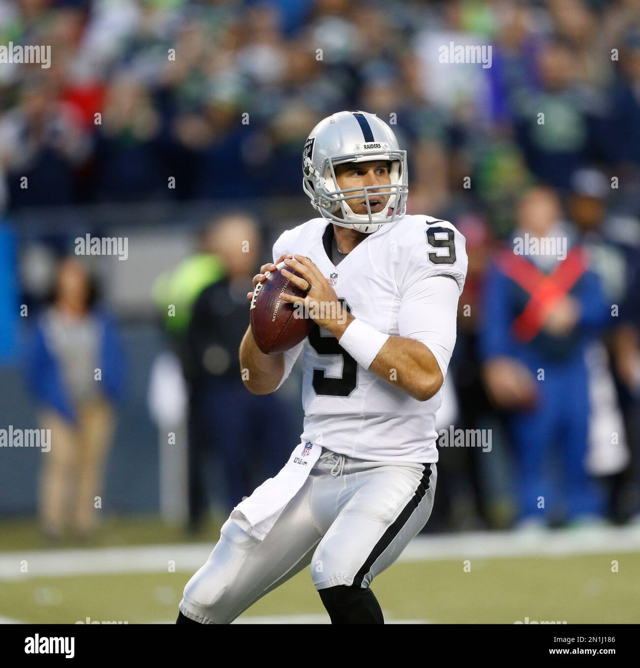 Oakland Raiders quarterback Christian Ponder drops back to pass in the ...