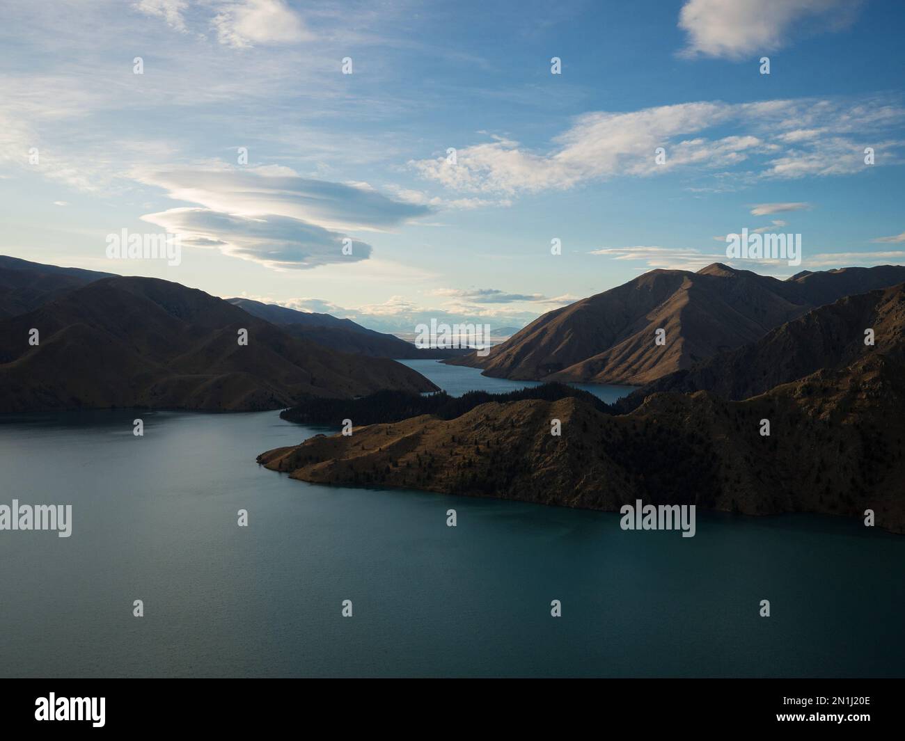 Panorama view of mountain lake nature landscape on Benmore Peninsula ...