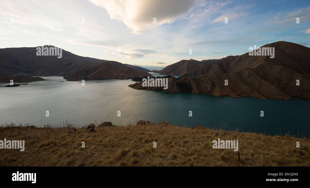Panorama view of mountain lake nature landscape on Benmore Peninsula ...