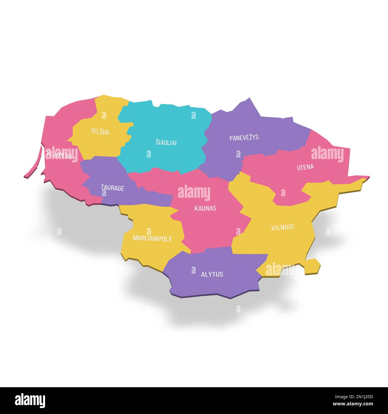 Lithuania political map of administrative divisions - counties. 3D ...