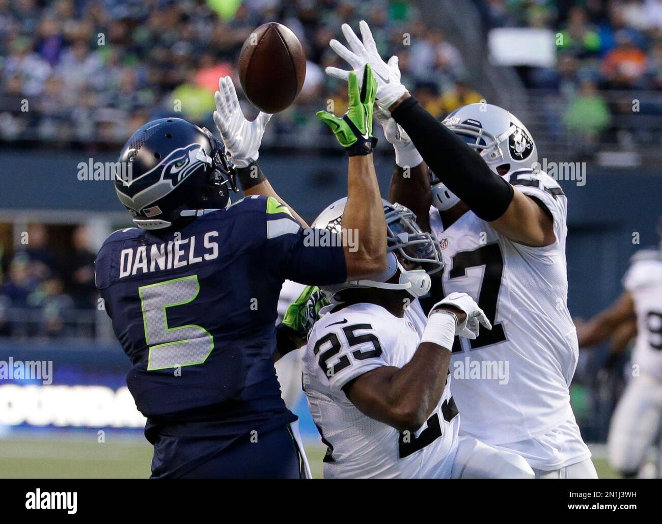 Oakland Raiders safety Taylor Mays (27) and cornerback D.J. Hayden ...