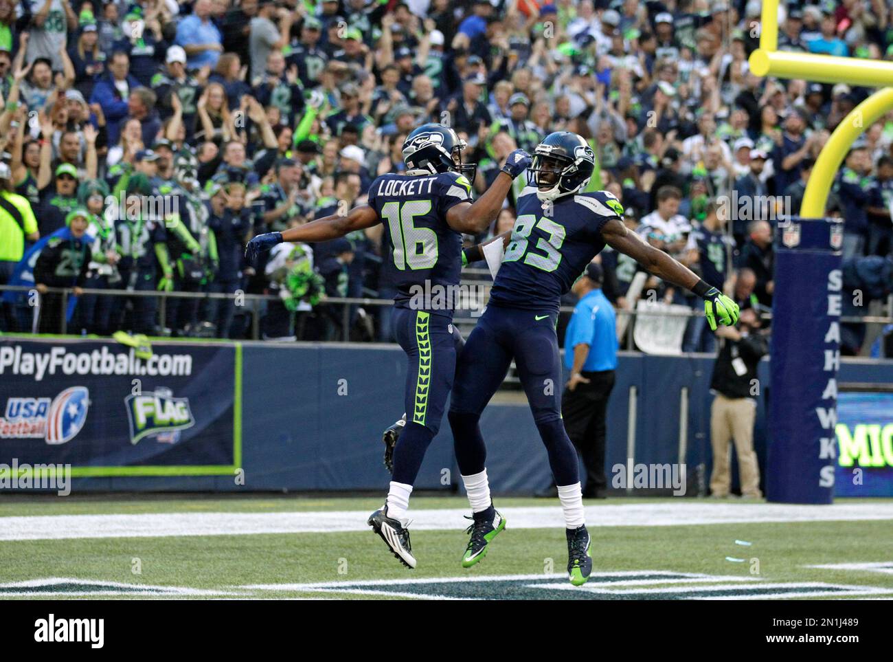 Seattle Seahawks wide receiver Tyler Lockett (16) celebrates with ...