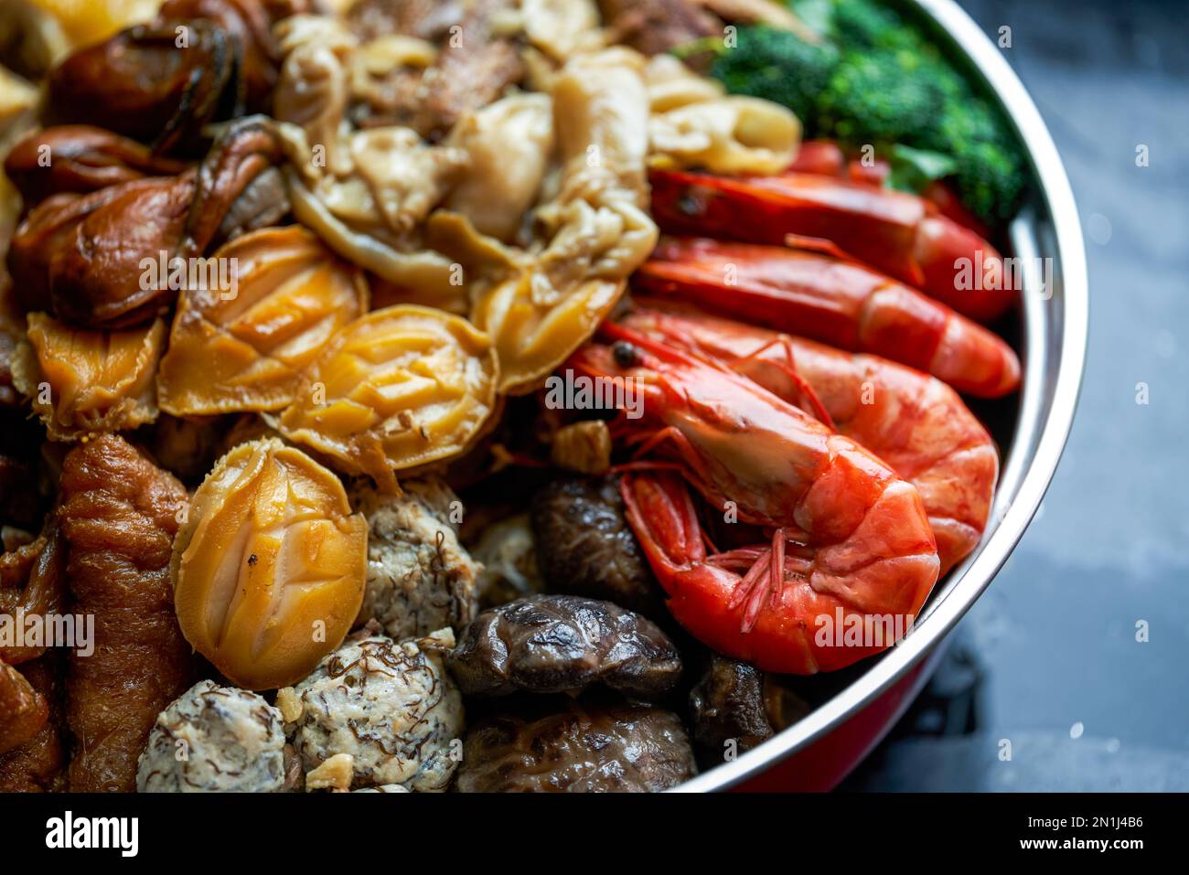 Chinese New Year food during Chinese New Year, assorted big Poon Choi ...