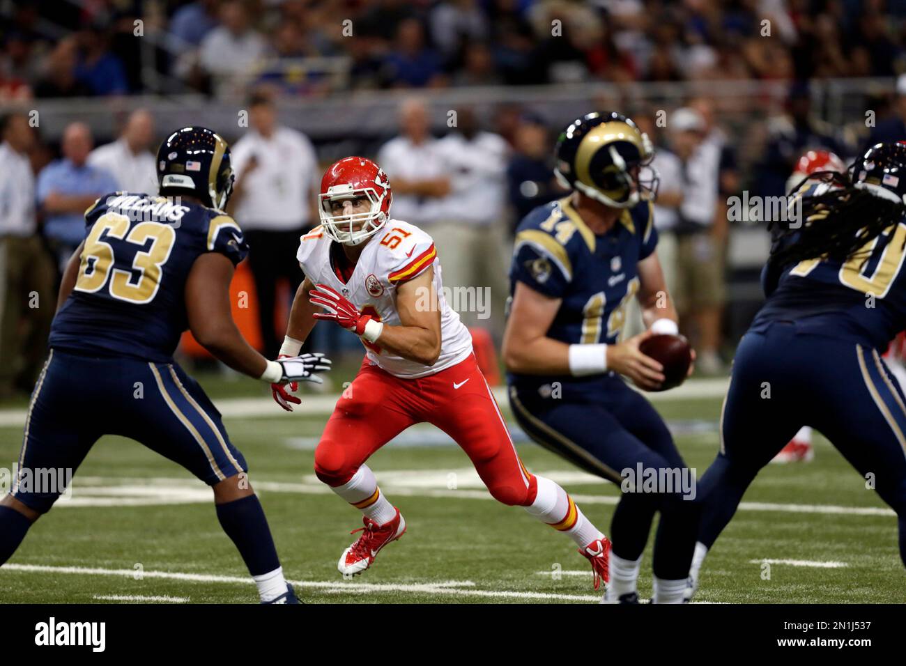 Kansas City Chiefs linebacker Frank Zombo takes up his position during ...
