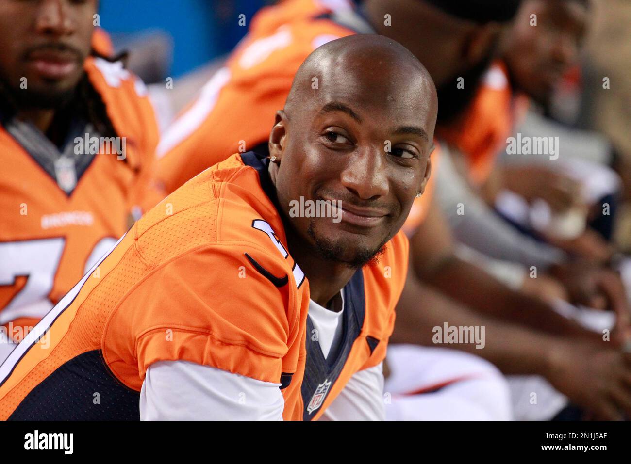 Denver Broncos defensive back Josh Furman (41) watches from the bench ...