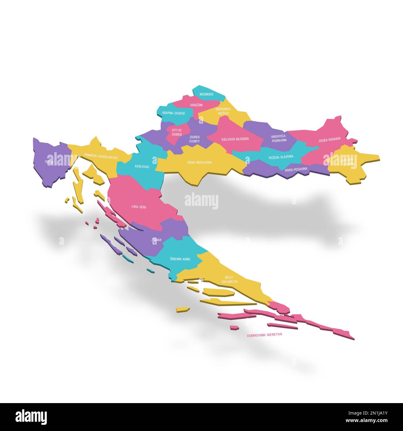 Croatia political map of administrative divisions - counties. 3D ...