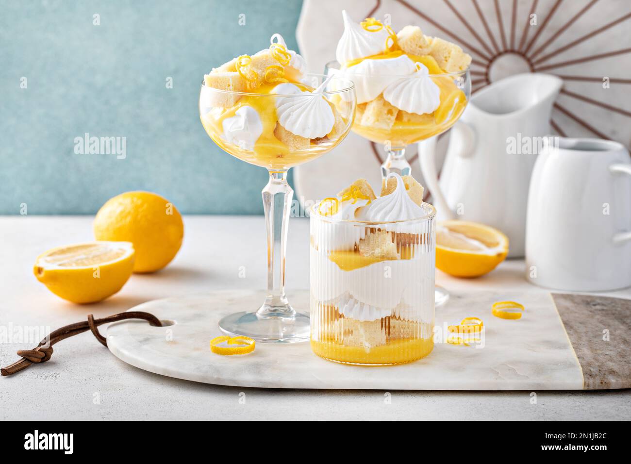 Lemon parfait with pound cake, lemon curd, whipped cream and meringue ...