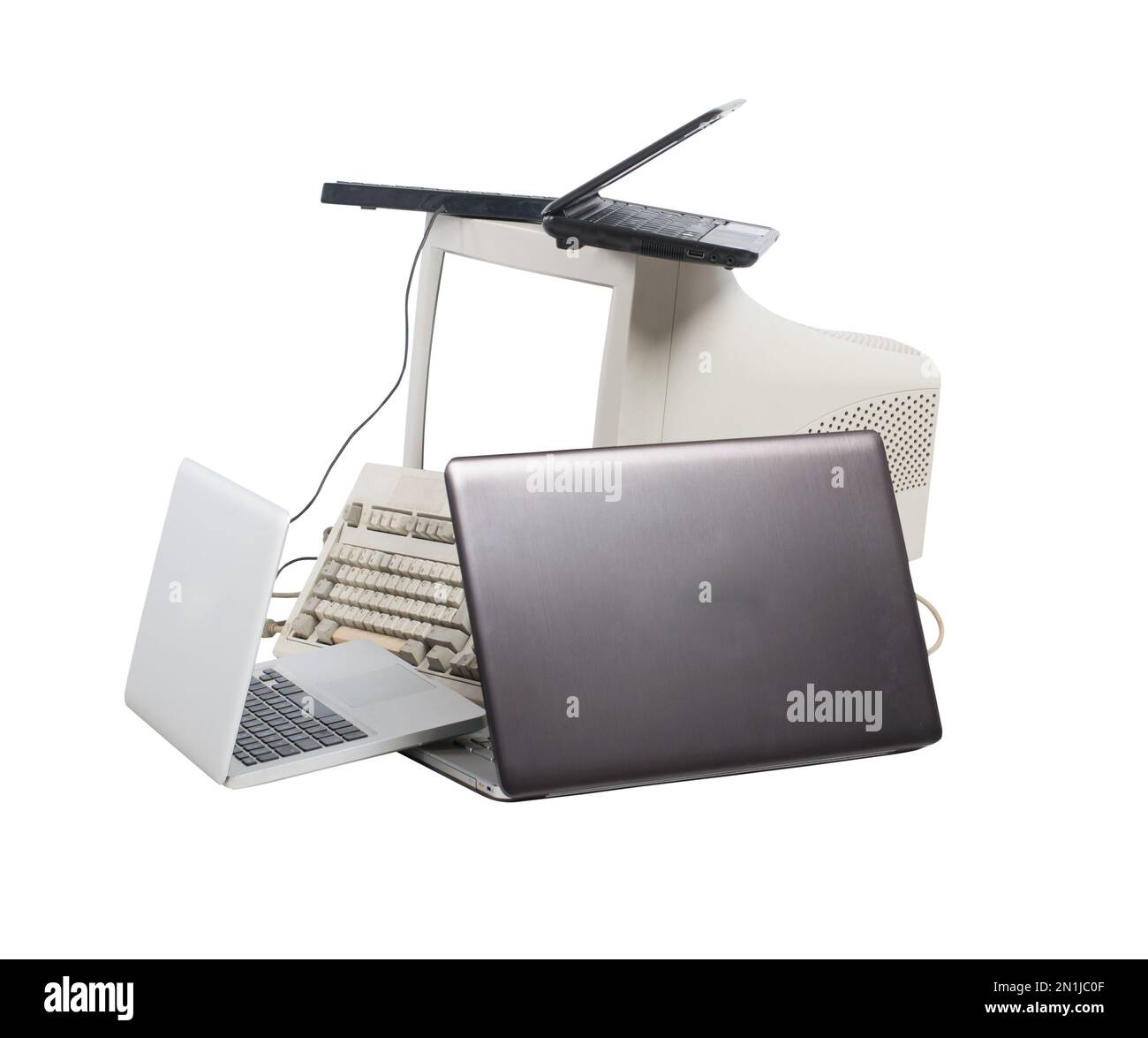 Mixed hardware of modern and old personal computer and laptop Stock ...