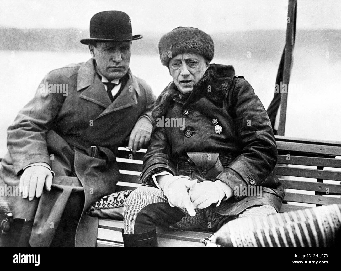 Gabriele D'Annunzio, right, with Signor Benito Mussolini when the ...