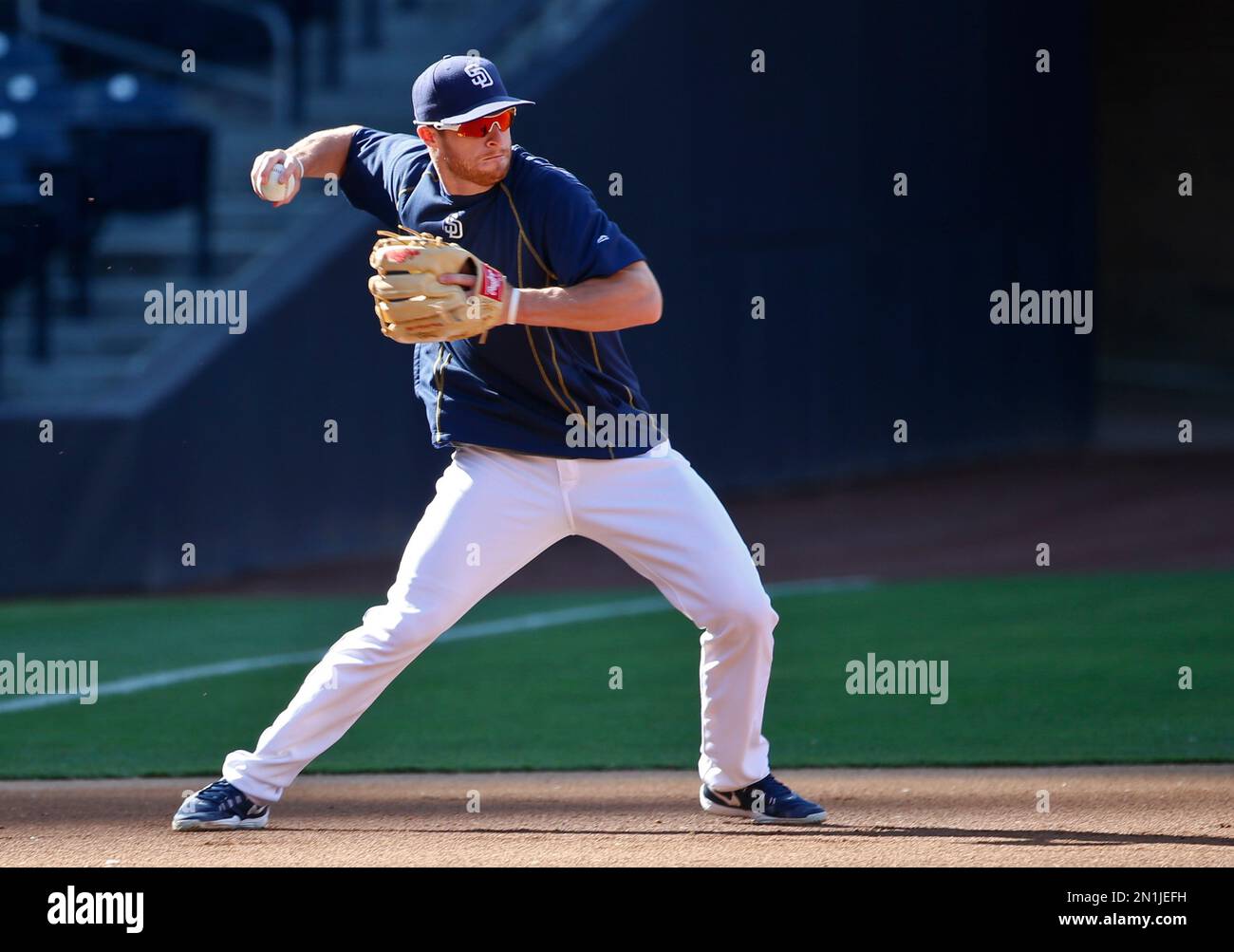 San Diego Padres second baseman Cory Spangenberg gets in fielding ...