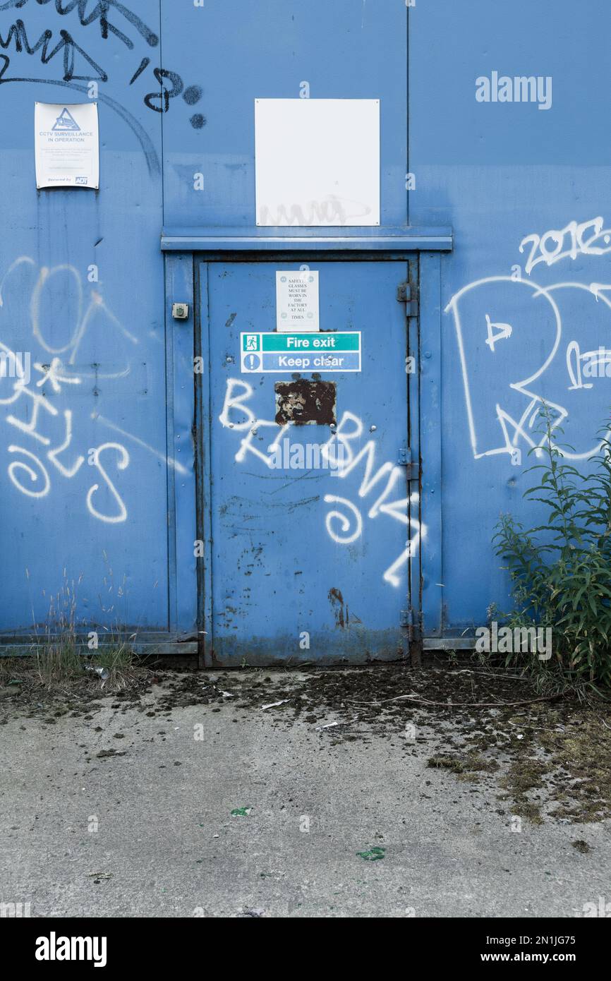 Fire Exit door on the exterior of a factory building, UK Stock Photo ...