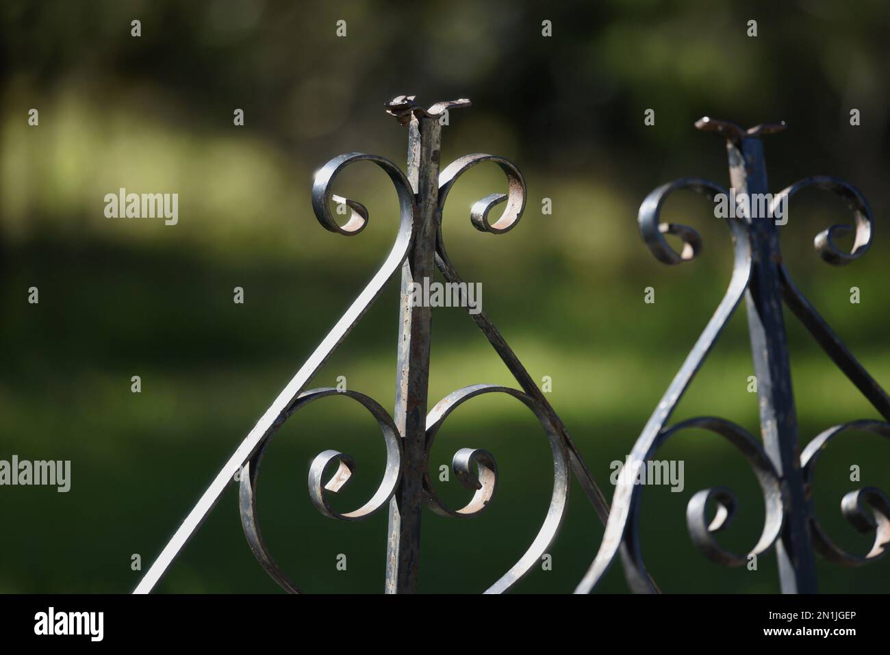 Rural house garden entrance gate wrought iron top railing decoration ...