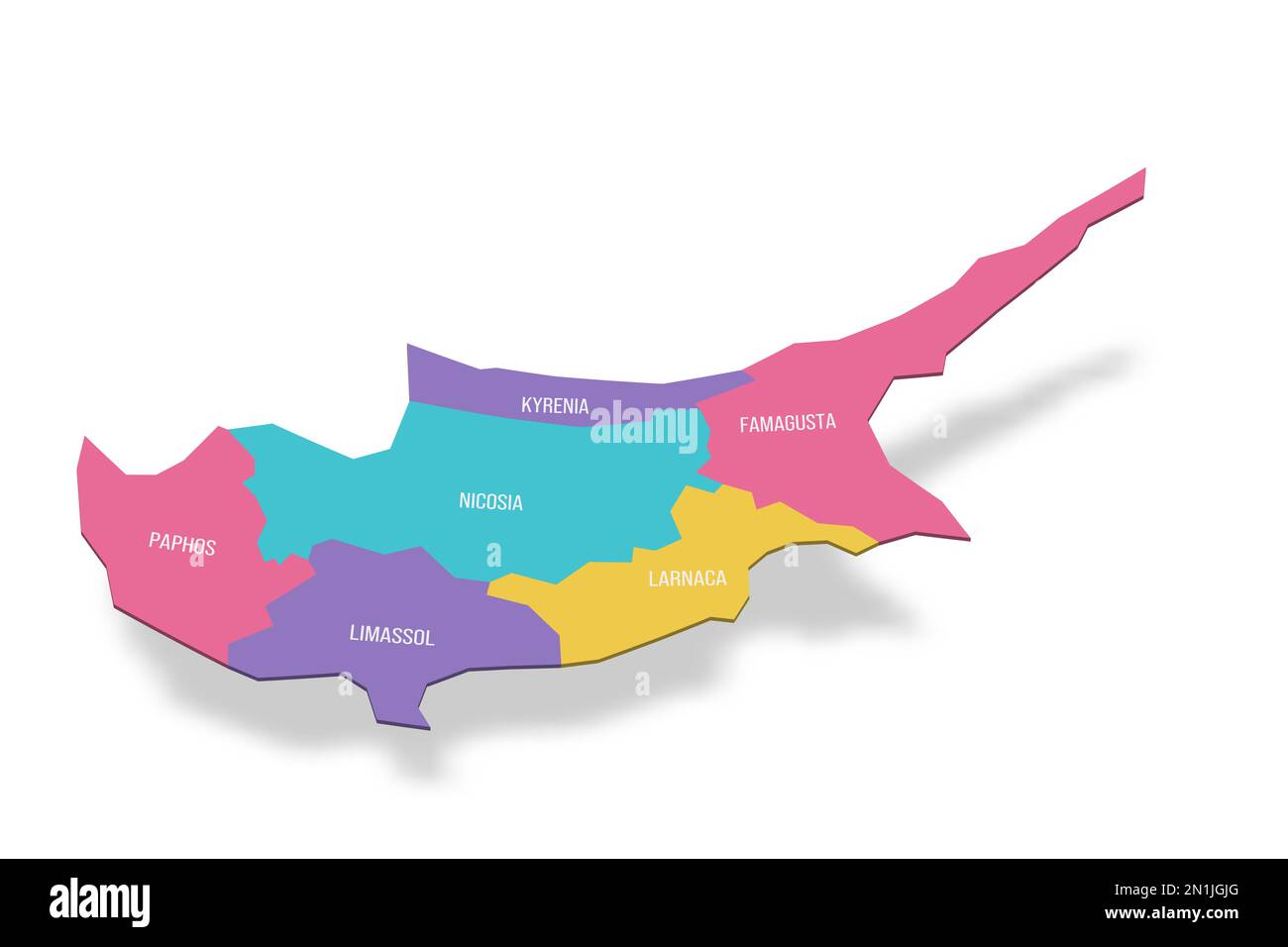 Cyprus political map of administrative divisions - districts. 3D ...