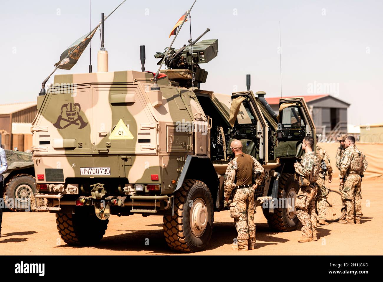 Gao, Mali. 02nd Feb, 2023. Soldiers of the Bundeswehr stand in front of ...