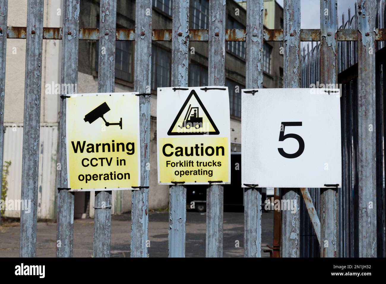 Warning CCTV in operation and Caution Forklift trucks operating signs ...