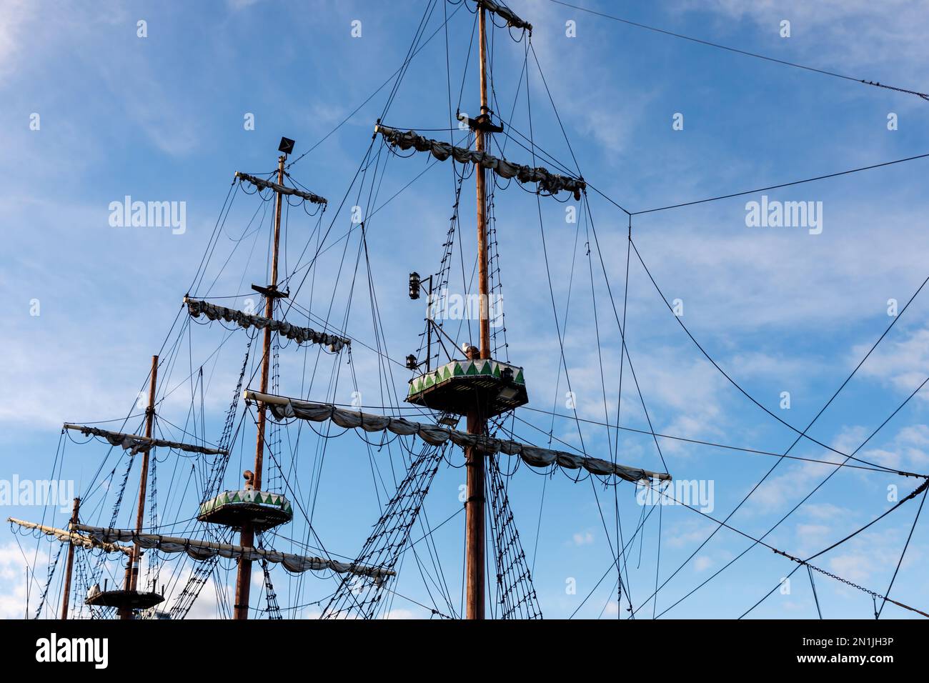 Masts and rigging of sail vessel on a sky background Stock Photo - Alamy