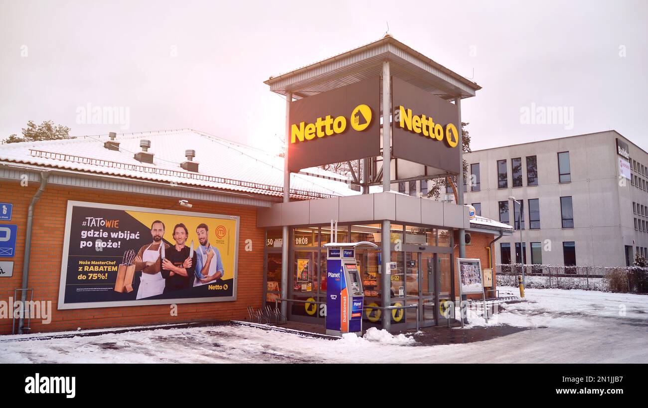 Warsaw,Poland. 9 January 2021. Sign Netto. Company signboard Netto ...