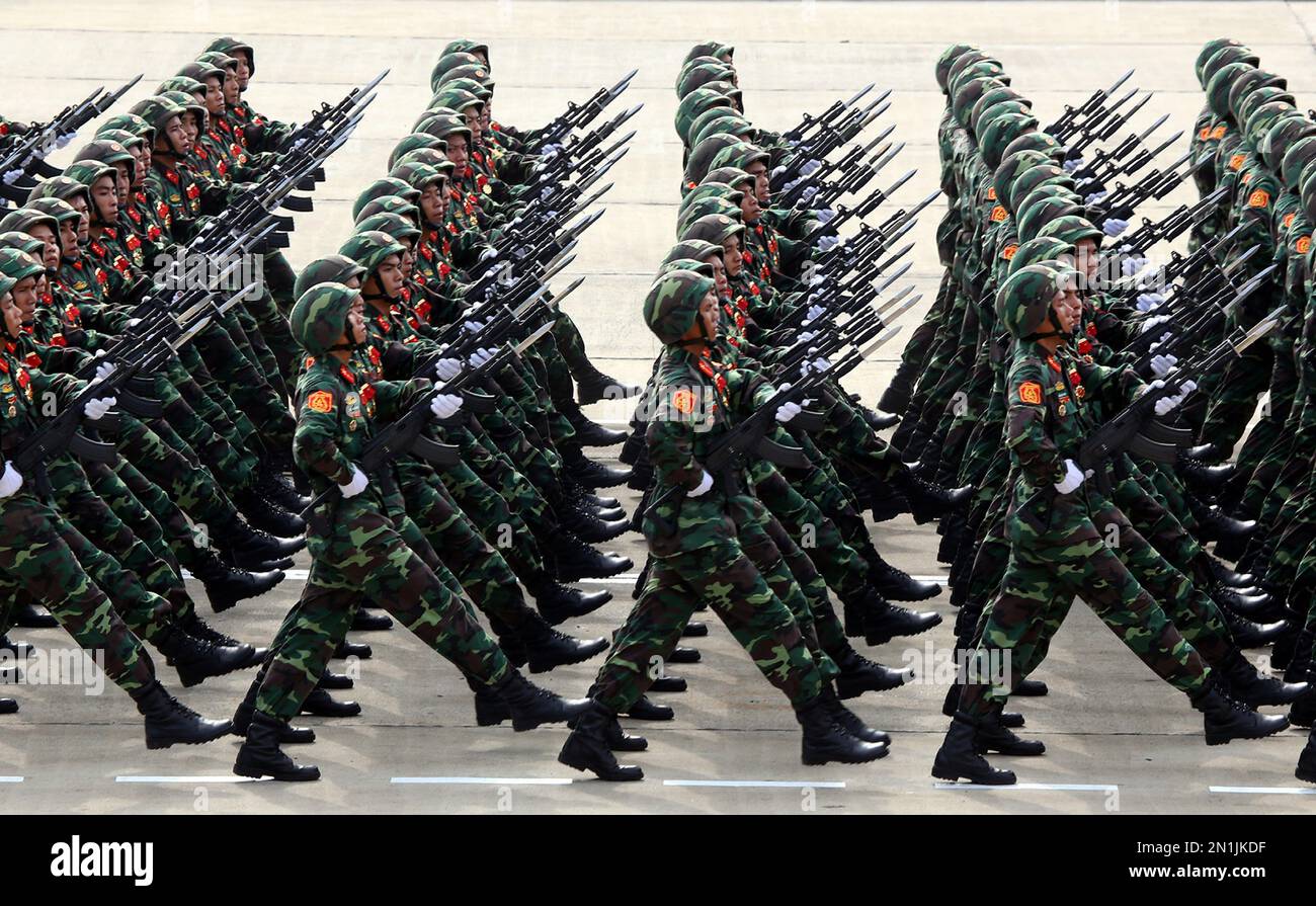 Vietnamese soldiers march during a military parade in Hanoi, Vietnam ...