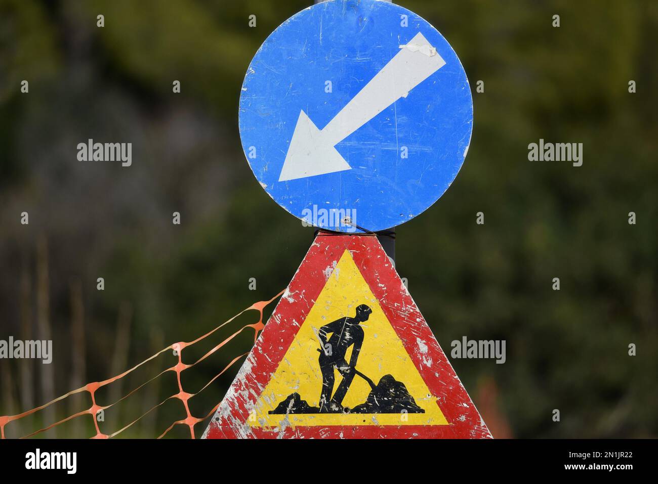 Mobile road works safety and warning signage Stock Photo - Alamy