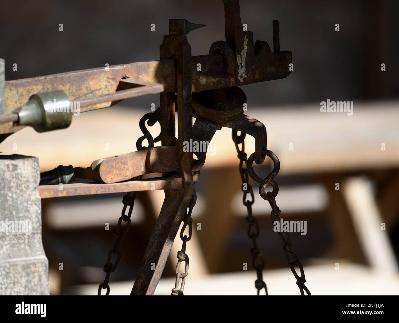 Vintage cast iron weighing scale details Stock Photo - Alamy