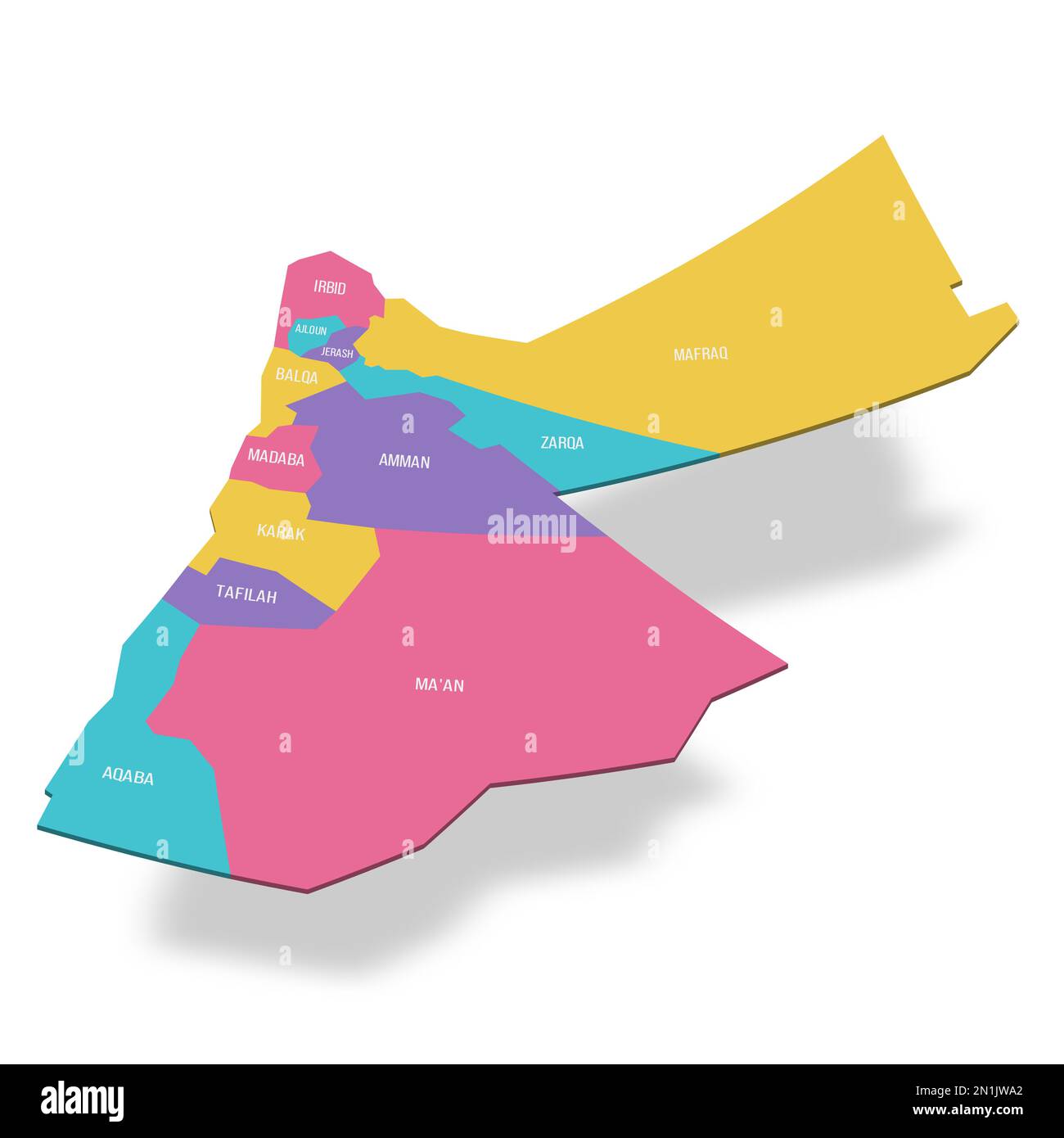 Jordan political map of administrative divisions - governorates. 3D ...